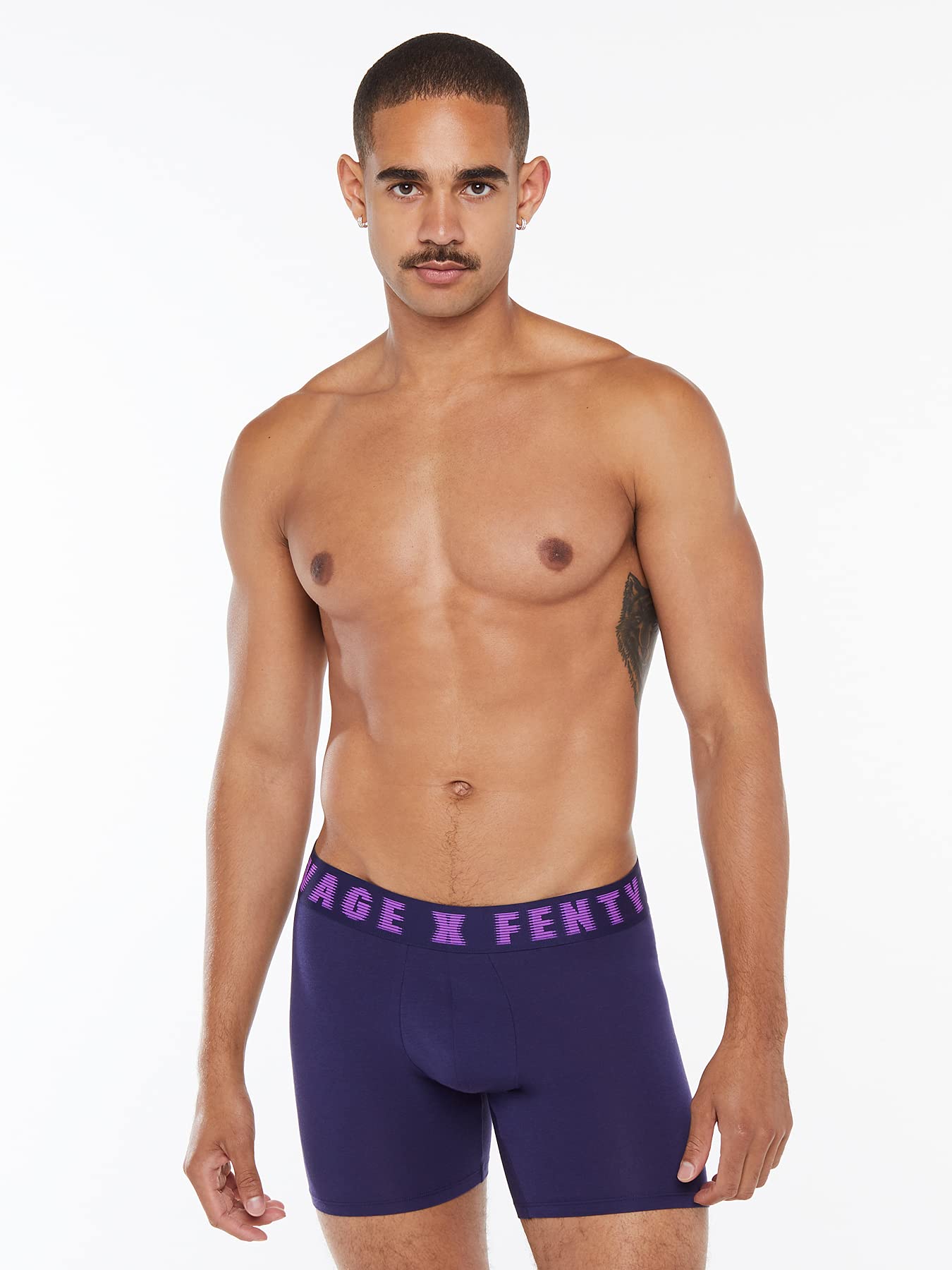 Savage X Fenty, Men's, Boxer Briefs, Matte logo elastic waistband, Front contour pouch, Cotton, Navy Blue, L