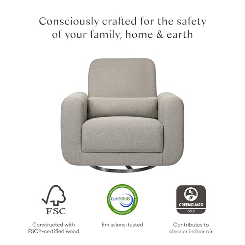 Babyletto Tuba Glider in Performance Grey Eco-Weave with Silver Base, Water Repellent & Stain Resistant, Greenguard Gold and CertiPUR-US Certified