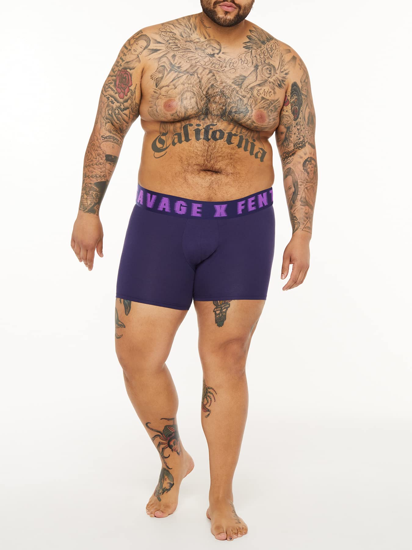 Savage X Fenty, Men's, Boxer Briefs, Matte logo elastic waistband, Front contour pouch, Cotton, Navy Blue, L