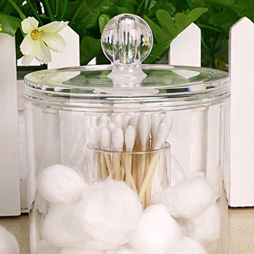 Hipiwe Cotton Ball and Swab Organizer with Lid Apothecary Acrylic Jar Makeup Cotton Organizer Bathroom Storage Canister Jar for Cotton Rounds Pads Q-tips Holder
