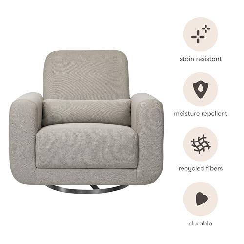 Babyletto Tuba Glider in Performance Grey Eco-Weave with Silver Base, Water Repellent & Stain Resistant, Greenguard Gold and CertiPUR-US Certified