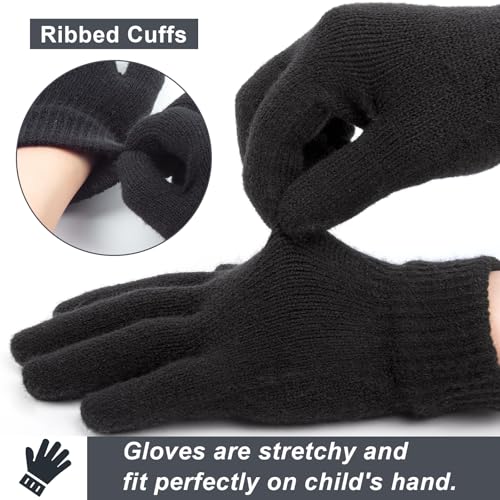 3 Pcs Boys Girls Winter Beanie Hat Scarf Gloves Set Thick Knitted Warm Toddler Winter Hat Mittens Neck Warmer for Kids Black