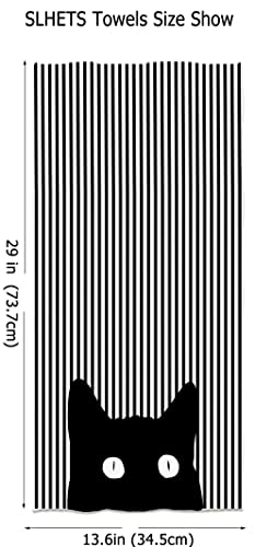 SLHETS Cute Black Cat Hand Towels 13.6 X 29' Black and White Striped Bath Towels Soft Absorbent Kitchen Dish Towels for Household Daily Use | Home Decoration | Carry-On Hotel Gym Spa