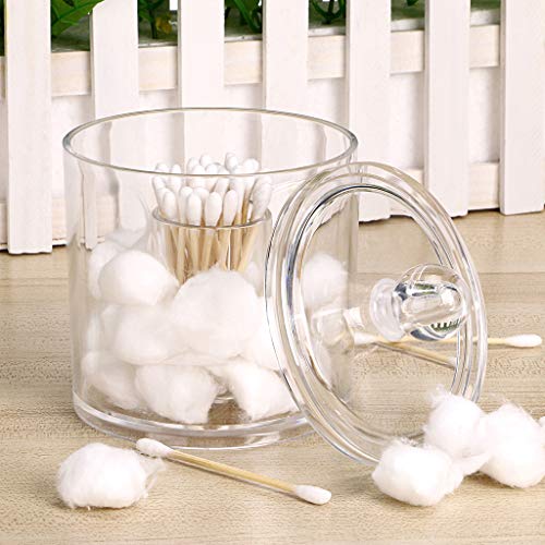 Hipiwe Cotton Ball and Swab Organizer with Lid Apothecary Acrylic Jar Makeup Cotton Organizer Bathroom Storage Canister Jar for Cotton Rounds Pads Q-tips Holder