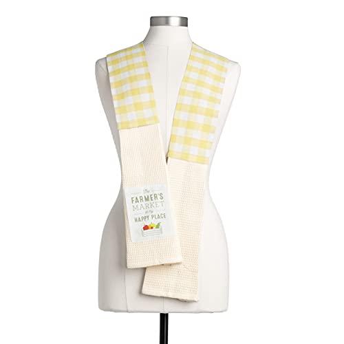 DEMDACO Farmers Market Yellow and White 4 x 69 Inch Cotton Kitchen Dish Towel Boa