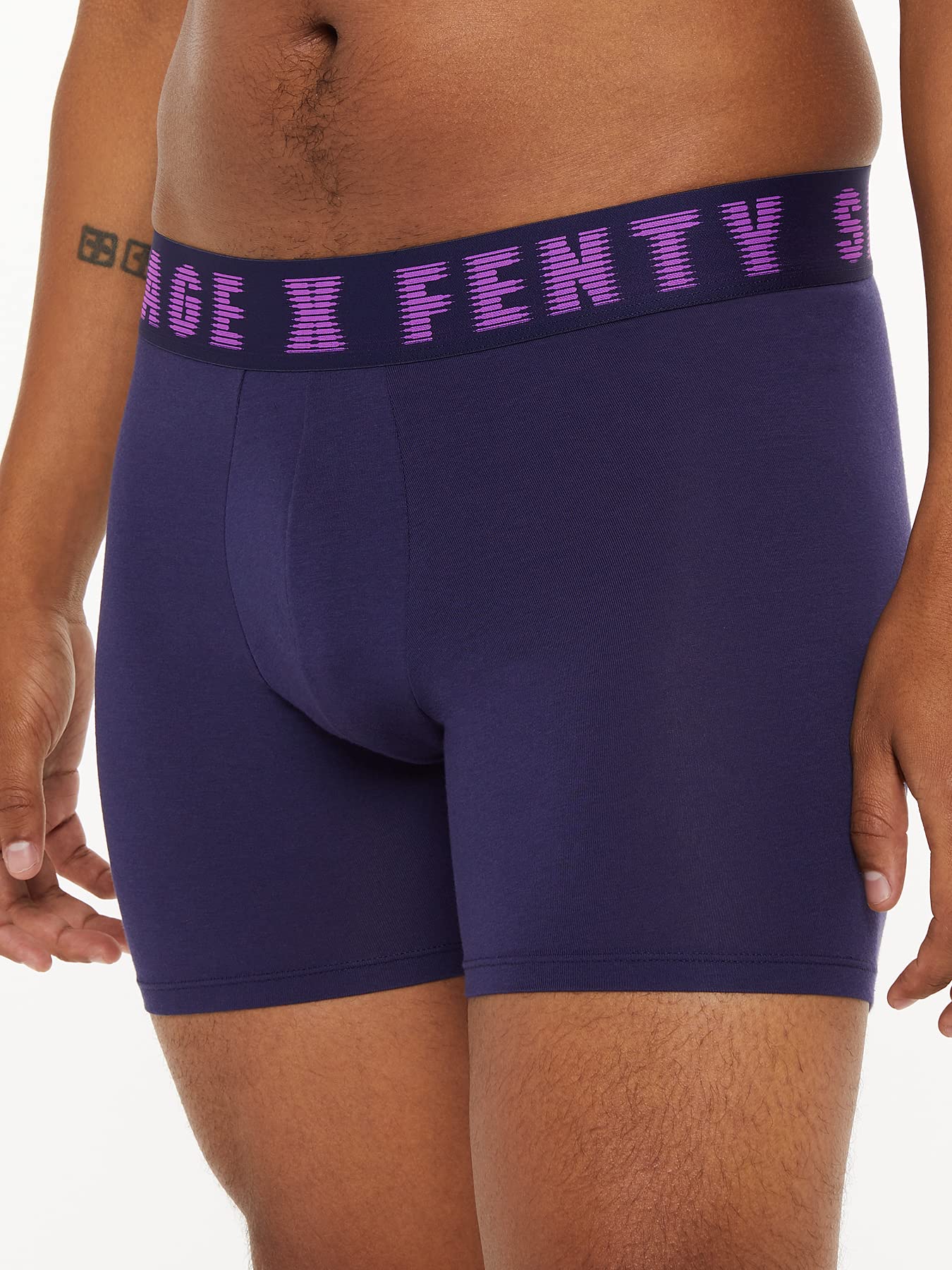Savage X Fenty, Men's, Boxer Briefs, Matte logo elastic waistband, Front contour pouch, Cotton, Navy Blue, L