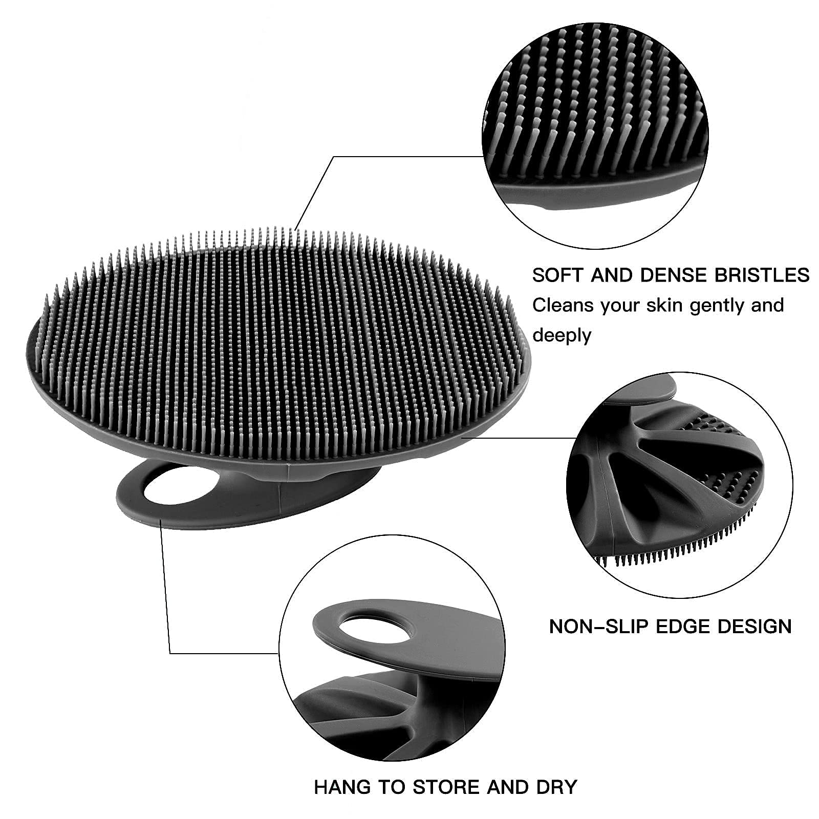 INNERNEED Soft Silicone Body Scrubber Handheld Shower Cleansing Brush, Gentle Exfoliating and Massage for all Kinds of Skin (Black)