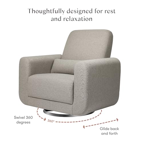 Babyletto Tuba Glider in Performance Grey Eco-Weave with Silver Base, Water Repellent & Stain Resistant, Greenguard Gold and CertiPUR-US Certified