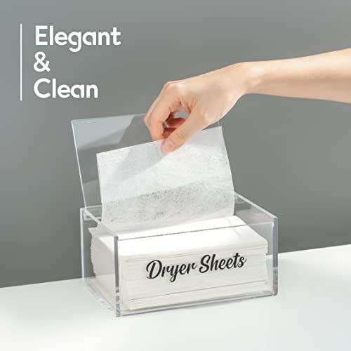 LifeLAZA Acrylic Dryer Sheet Dispenser with Hinged Lid, Clear Dryer Sheet Holder for Fabric Softener Sheets, Transparent Container Storage Box for Laundry Room Decor