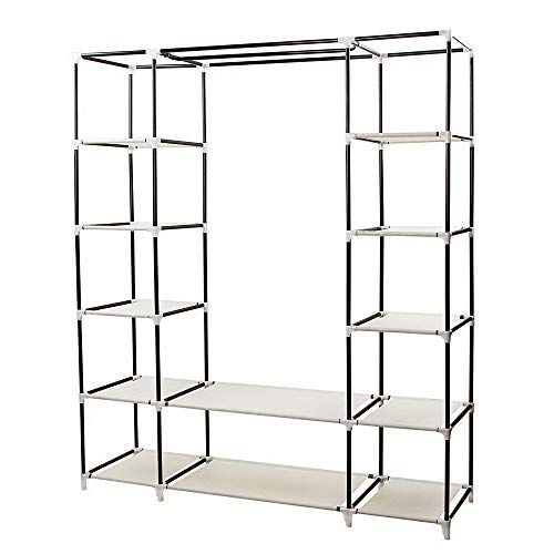 SoSo-BanTian1989 Metal Frame Portable Closets Fabric Wardrobe, Clothing Cabinet Storage Organizer with Dustproof Cover (Beige)