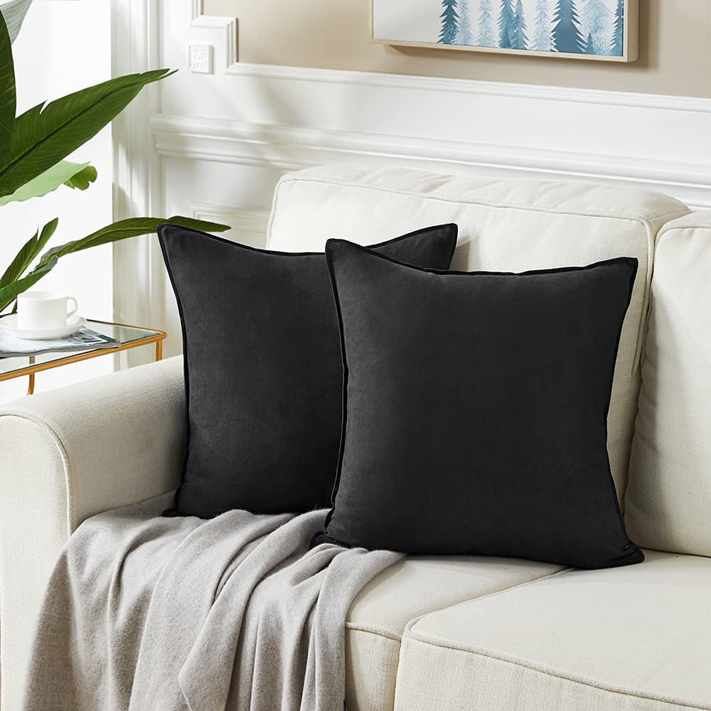 Fancy Homi 4 Packs Black Decorative Throw Pillow Covers 18x18 inch/45x45 cm, Super Soft Faux Suede Decor Square Pillow Covers, Solid Cushion Cover for Couch Living Room Sofa Bedroom