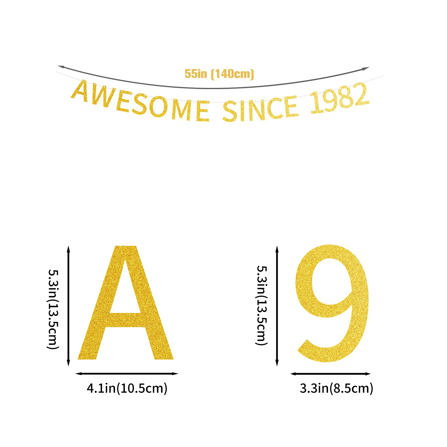Awesome Since 1982 Banner Pre-strung Happy 43rd Birthday Banner Gold Glittery 43 Forty Three Years Old Birthday Party Decorations for Men Women