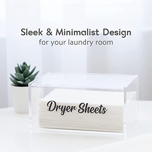 LifeLAZA Acrylic Dryer Sheet Dispenser with Hinged Lid, Clear Dryer Sheet Holder for Fabric Softener Sheets, Transparent Container Storage Box for Laundry Room Decor