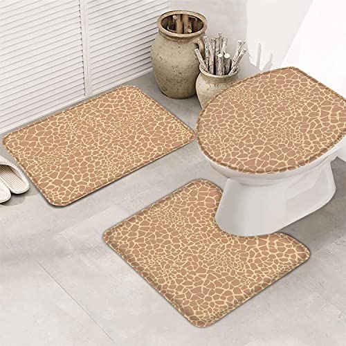 Apular Fashion 3 Piece Bath Rugs Set Yellow Giraffe Skin Illustration Non Slip Ultra Soft Bathroom Accessories Mats, U Shape Mat and Toilet Lid Cover Mat Bath Mats