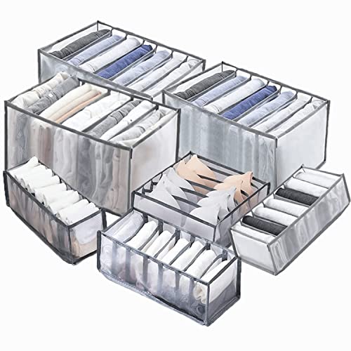 ARNTY Wardrobe Clothes Organizer, Upgraded Drawer Organizers for Clothing, Clothes Organizer for Folded Clothes, Jeans Organizer for Closet(7 Packs: Jeans*2+Shirt+Leggings+Bra+Underwear+Socks)