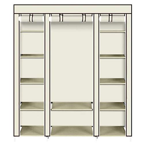 SoSo-BanTian1989 Metal Frame Portable Closets Fabric Wardrobe, Clothing Cabinet Storage Organizer with Dustproof Cover (Beige)