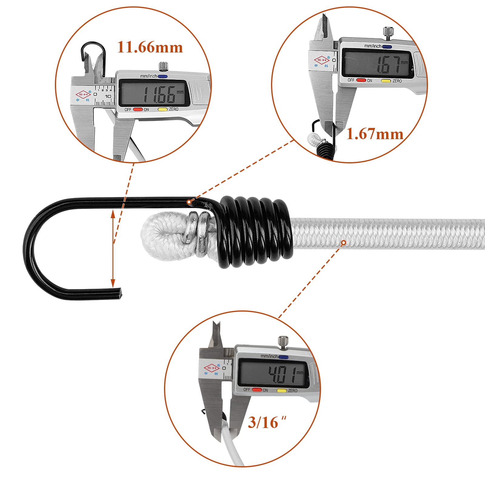 ZHOUBIN 9 inch Mini Short White Bungee Cords with Hooks, 12 Pcs