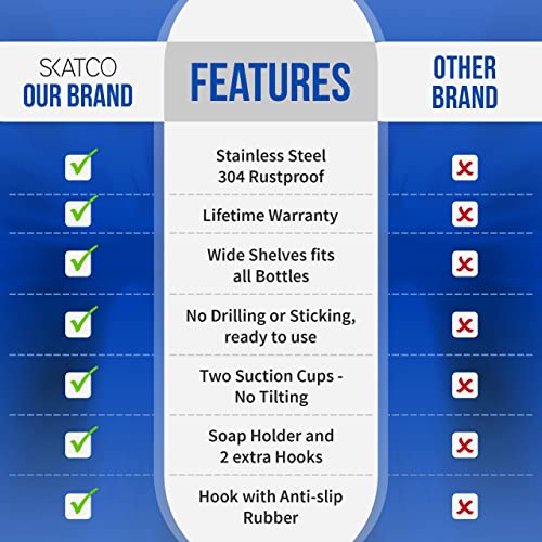 SKATCO Hanging Shower Caddy - 2-Tier Rust-Resistant Stainless Steel Shelves Chrome Rack Over Shower Head Organizer Bathroom Basket Storage Holds Shampoo, Conditioner, Soap, Bath Sponge, Razors