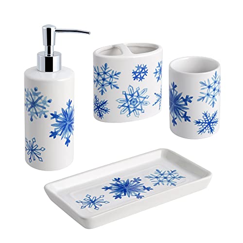 Allure Home Creation Holiday Snowflakes 4-Piece Ceramic Bath Accessory Set
