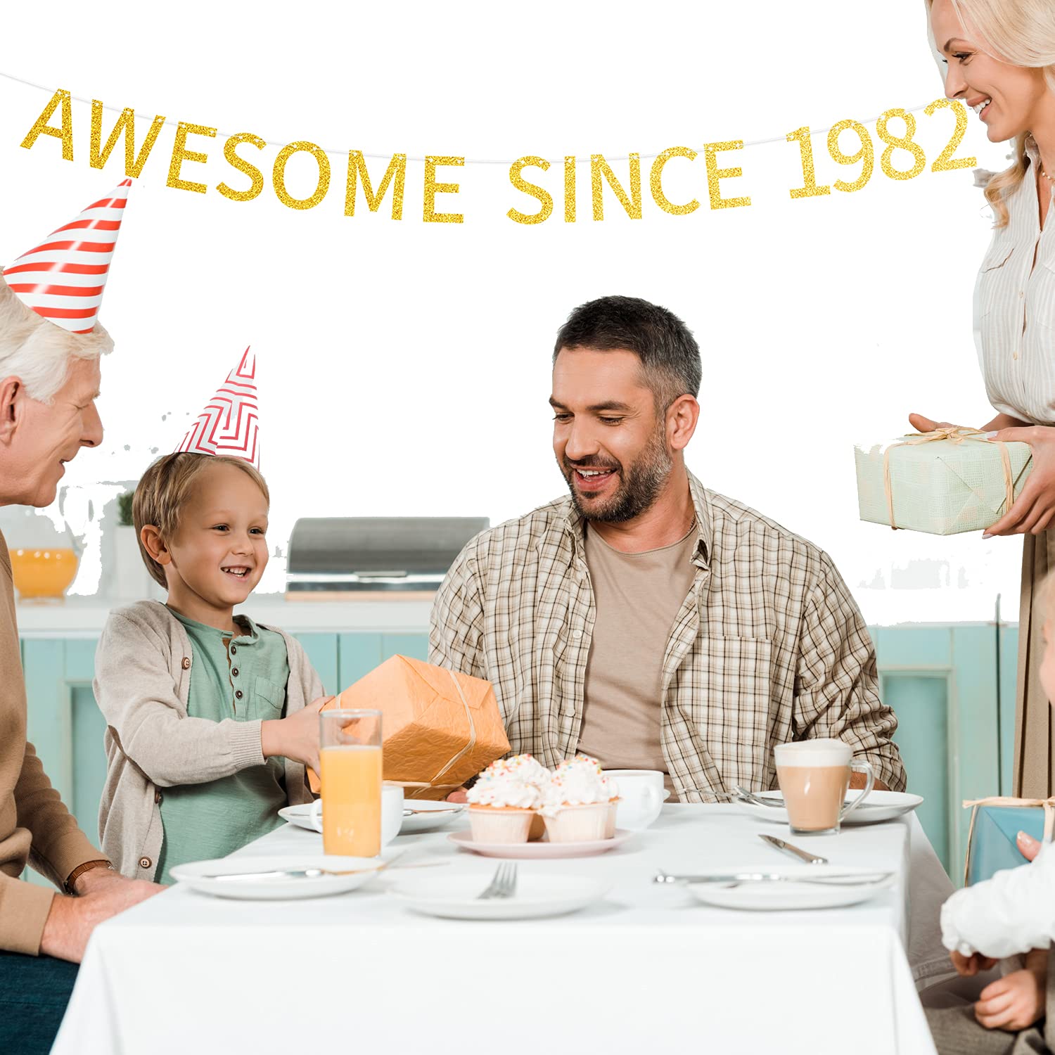Awesome Since 1982 Banner Pre-strung Happy 43rd Birthday Banner Gold Glittery 43 Forty Three Years Old Birthday Party Decorations for Men Women