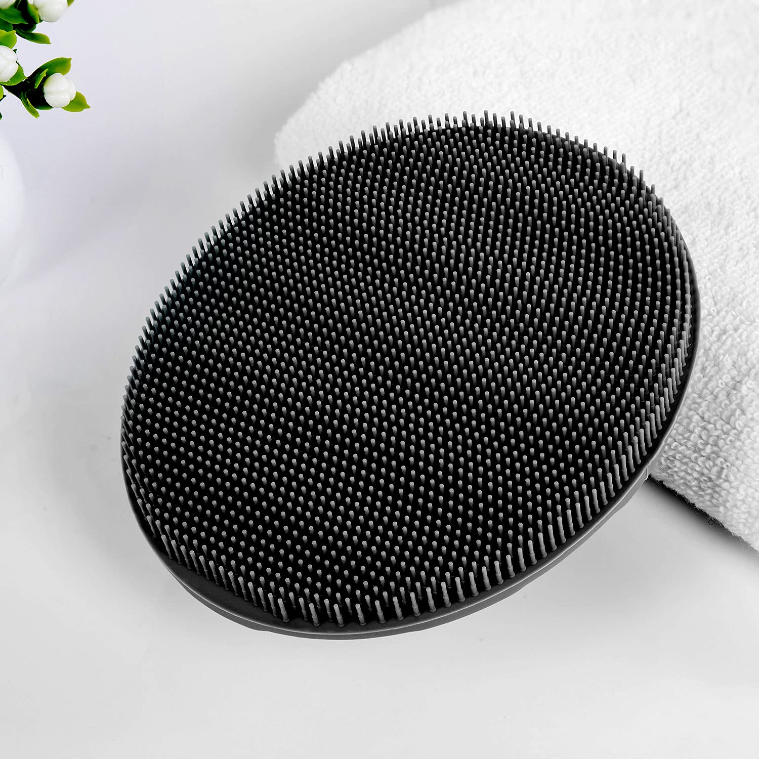 INNERNEED Soft Silicone Body Scrubber Handheld Shower Cleansing Brush, Gentle Exfoliating and Massage for all Kinds of Skin (Black)