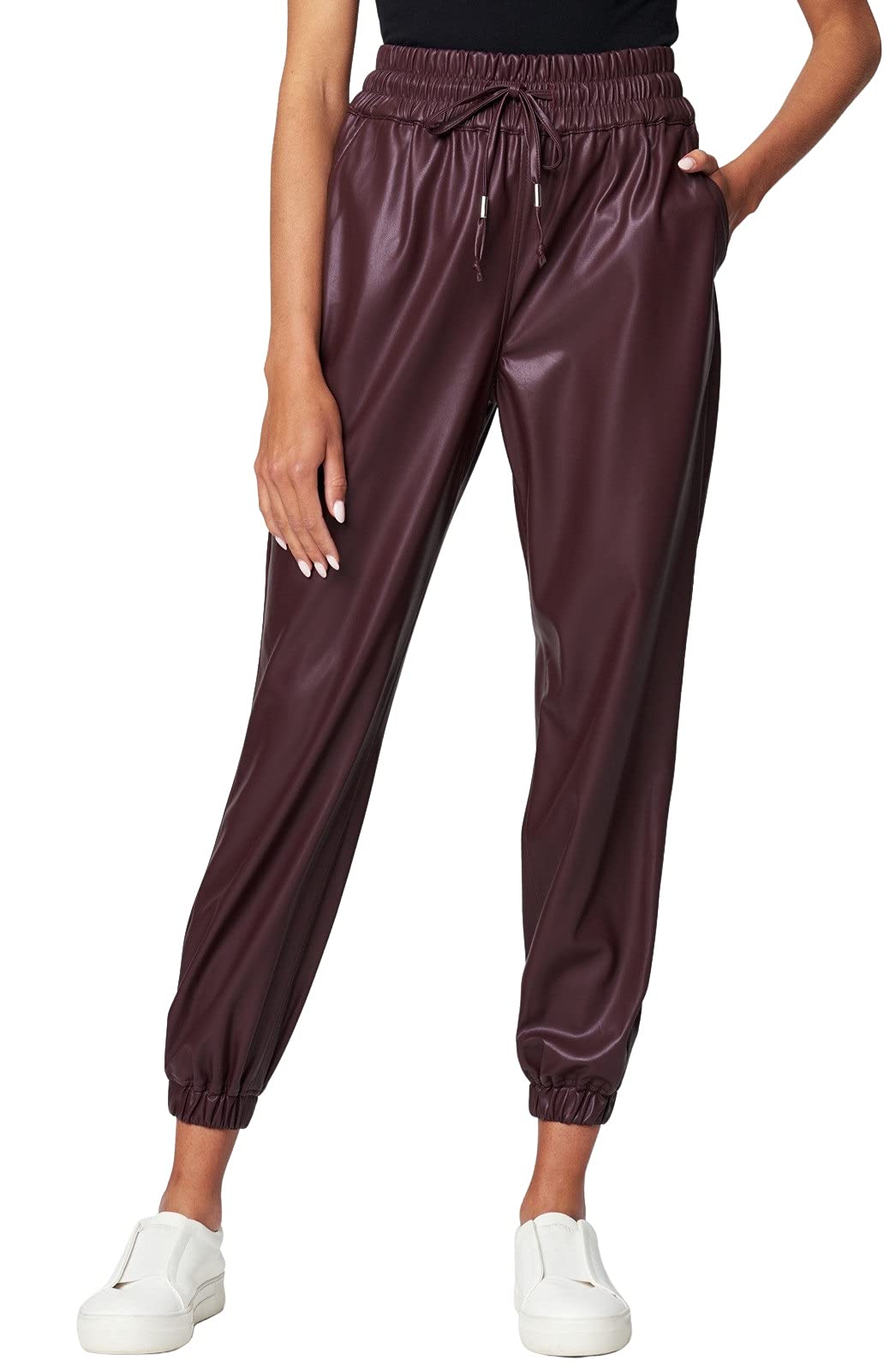 [BLANKNYC] Women's Vegan Leather Jogger, Grape Shake, Medium