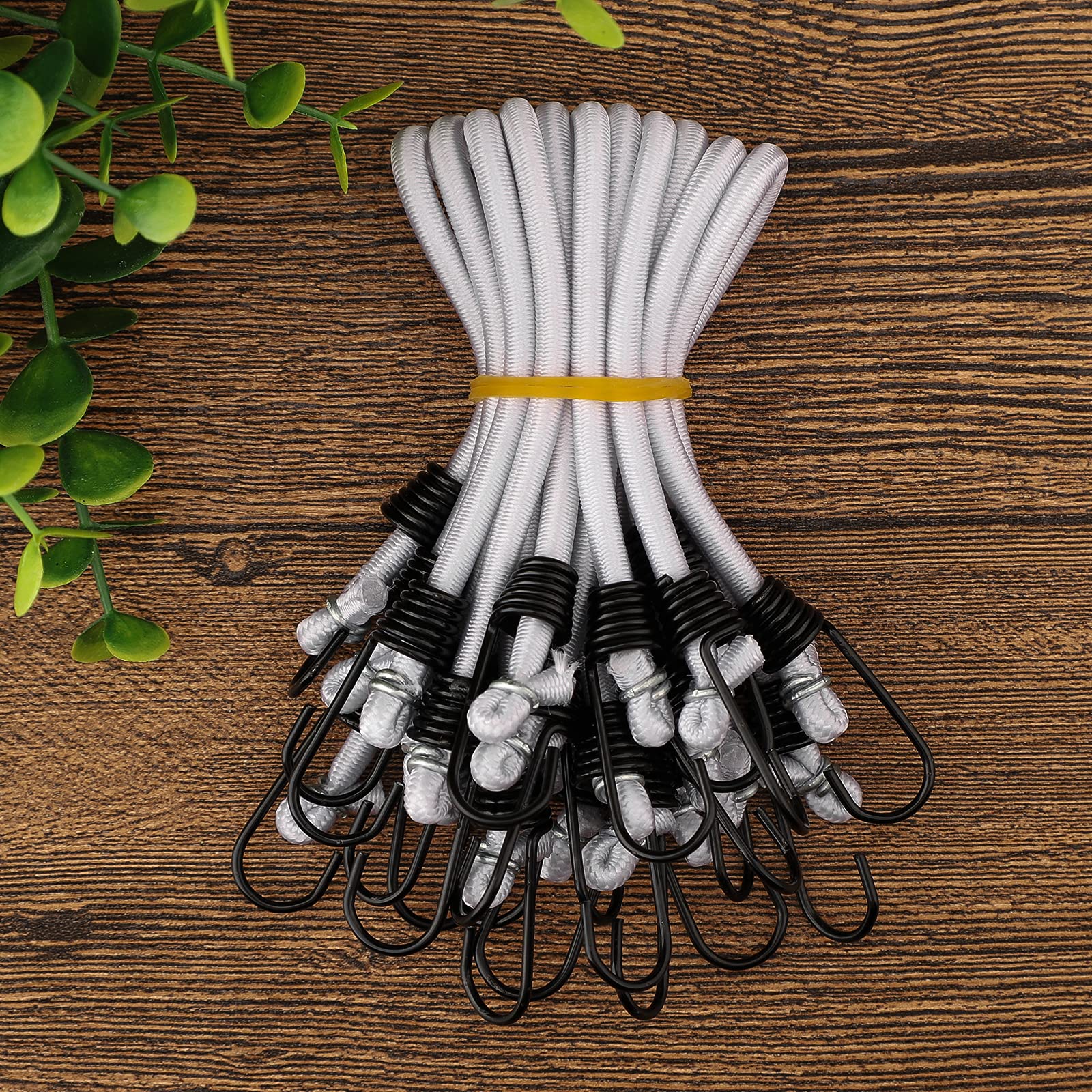 ZHOUBIN 9 inch Mini Short White Bungee Cords with Hooks, 12 Pcs