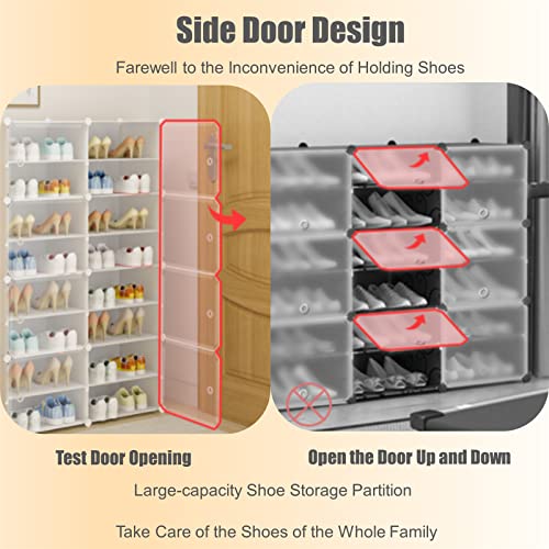 DYRABREST Portable Shoe Rack Shoe Storage Shelf Organizer with Transparent Cover Multifunctional Shoe Cabinet DIY Free Standing Shoes Rack for Entryway