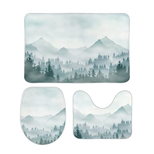 Roargy Bathroom Rugs Sets 3 Piece Bath Mat Forest Machine Wash Absorbent Soft Shower Tub Mat Toilet Non-Slip Home Decor Gifts for Boyfriend,20''×32''