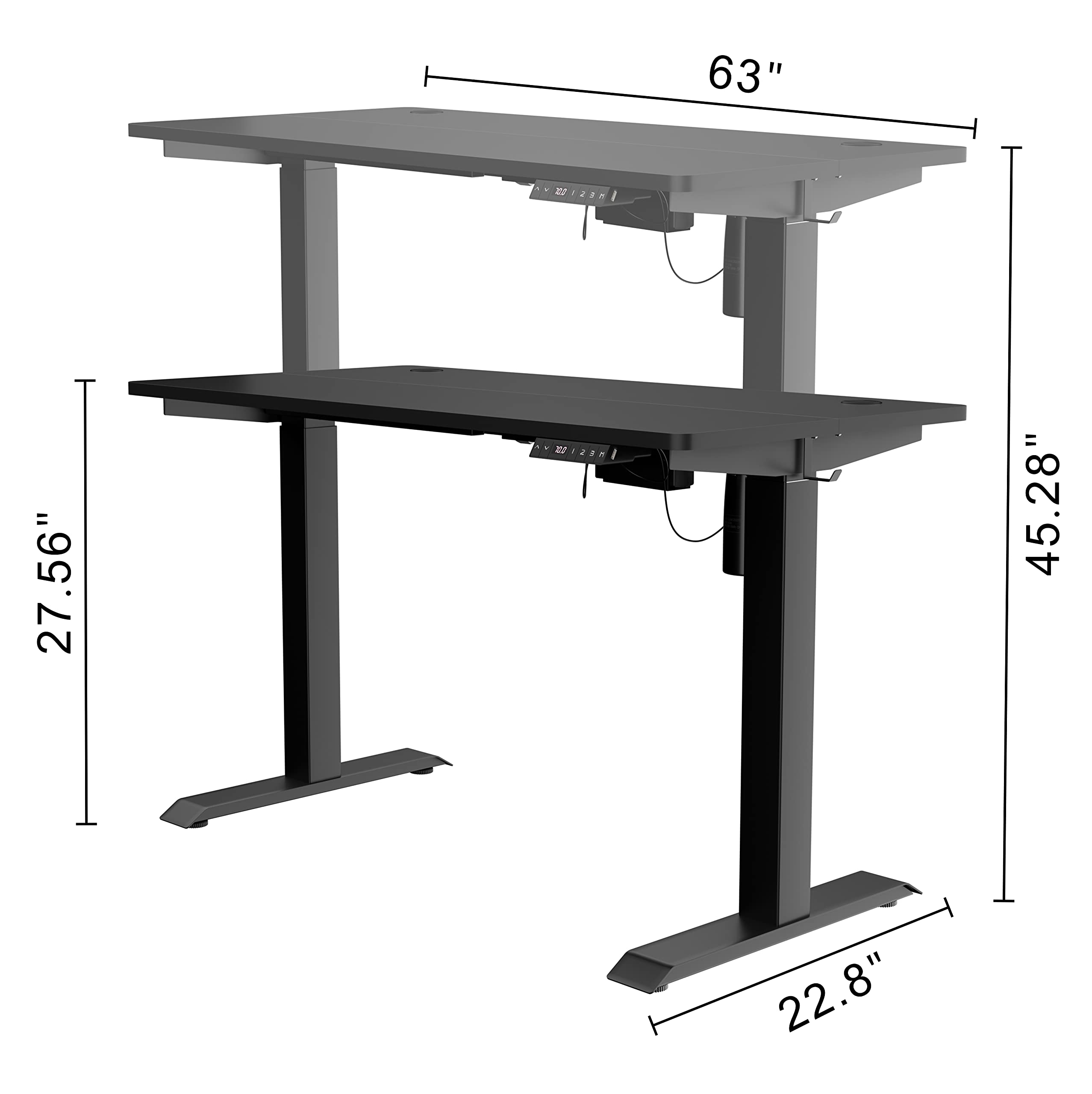 Walsunny Electric Height Adjustable Standing Desk, 63 x 24 Inches Splice Board, Sit Stand Up Computer Table with Memory Preset Controller for Home, Office,Black Frame/Black Top