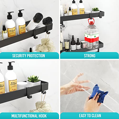 Boiarc Bathroom Shelves Acrylic Shower Shelves Wall Mounted Glass Shelves for Bathroom 2 Tier No Drilling Shower Shelf Storage Organizer with Towel Bar Black Acrylic Shower Caddy for Bathroom Kitchen