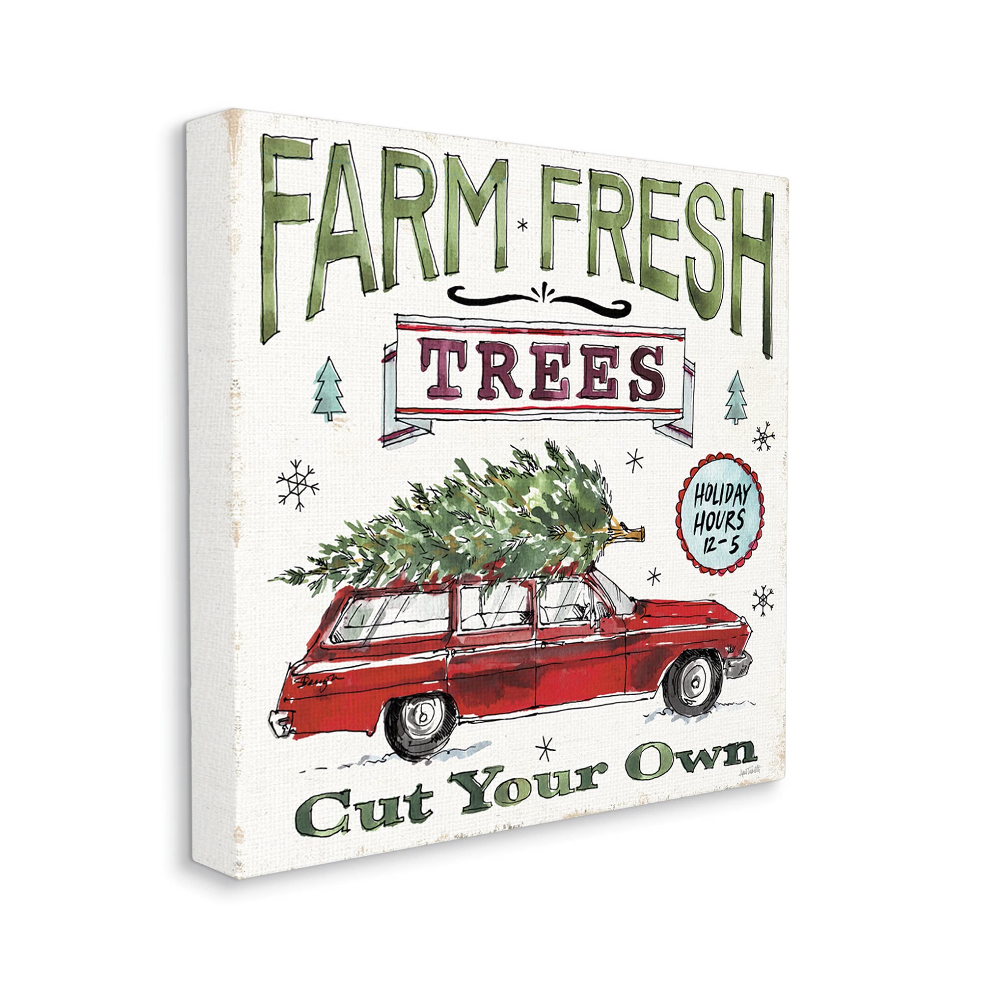 Stupell Industries Farm Fresh Trees Vintage Christmas Advertisement Station Wagon, Designed by Anne Tavoletti Canvas Wall Art, 24 x 24, Off- White