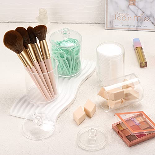 Tbestmax 12 oz, 10 oz Qtip Holder, 4 Pcs Clear Restroom Bathroom Organizers and Storage Containers for Cotton Ball, Cotton Swab, Cotton Round Pads, Floss, Plastic Apothecary Jars Set with Lids