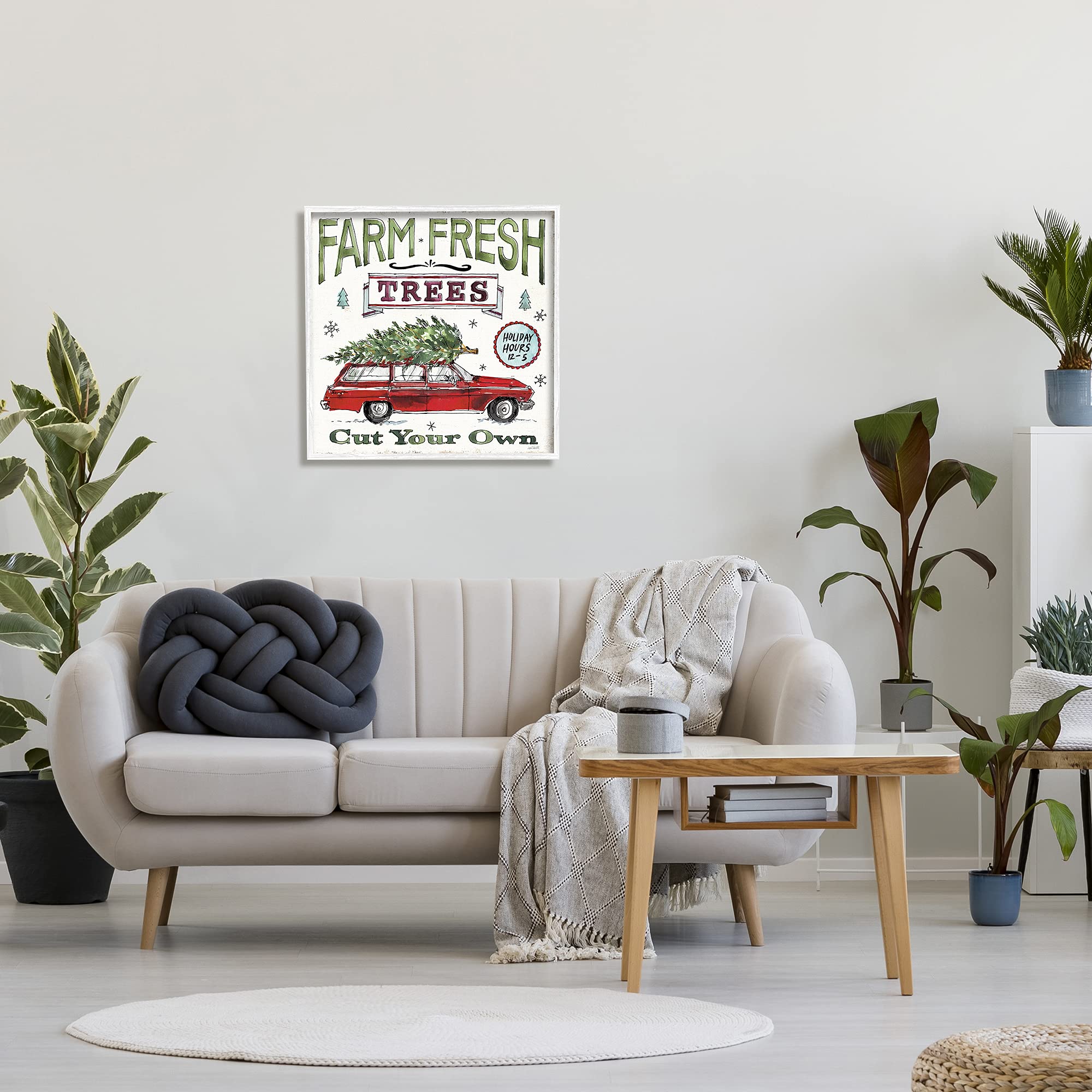Stupell Industries Farm Fresh Trees Vintage Christmas Advertisement Station Wagon, Designed by Anne Tavoletti White Framed Wall Art, 24 x 24