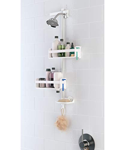 Umbra Flipside Flex Pole Shower Caddy, Adjustable Shower Caddy with Flex Gel-Lock Technology, Works on Rail and Hand-Held Showers, White/Nickel Finish