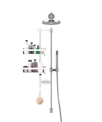 Umbra Flipside Flex Pole Shower Caddy, Adjustable Shower Caddy with Flex Gel-Lock Technology, Works on Rail and Hand-Held Showers, White/Nickel Finish