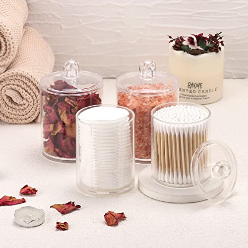 Tbestmax 12 oz, 10 oz Qtip Holder, 4 Pcs Clear Restroom Bathroom Organizers and Storage Containers for Cotton Ball, Cotton Swab, Cotton Round Pads, Floss, Plastic Apothecary Jars Set with Lids