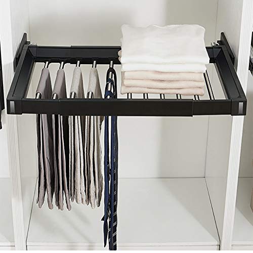 FKhanger Wardrobe Drawer Trouser Rack with Buffer System,Pull-Out Closet Scarf Jeans Storage Sliding Rail,(45-120cm) Adjustable Width (Size : (45-60) 46cm)