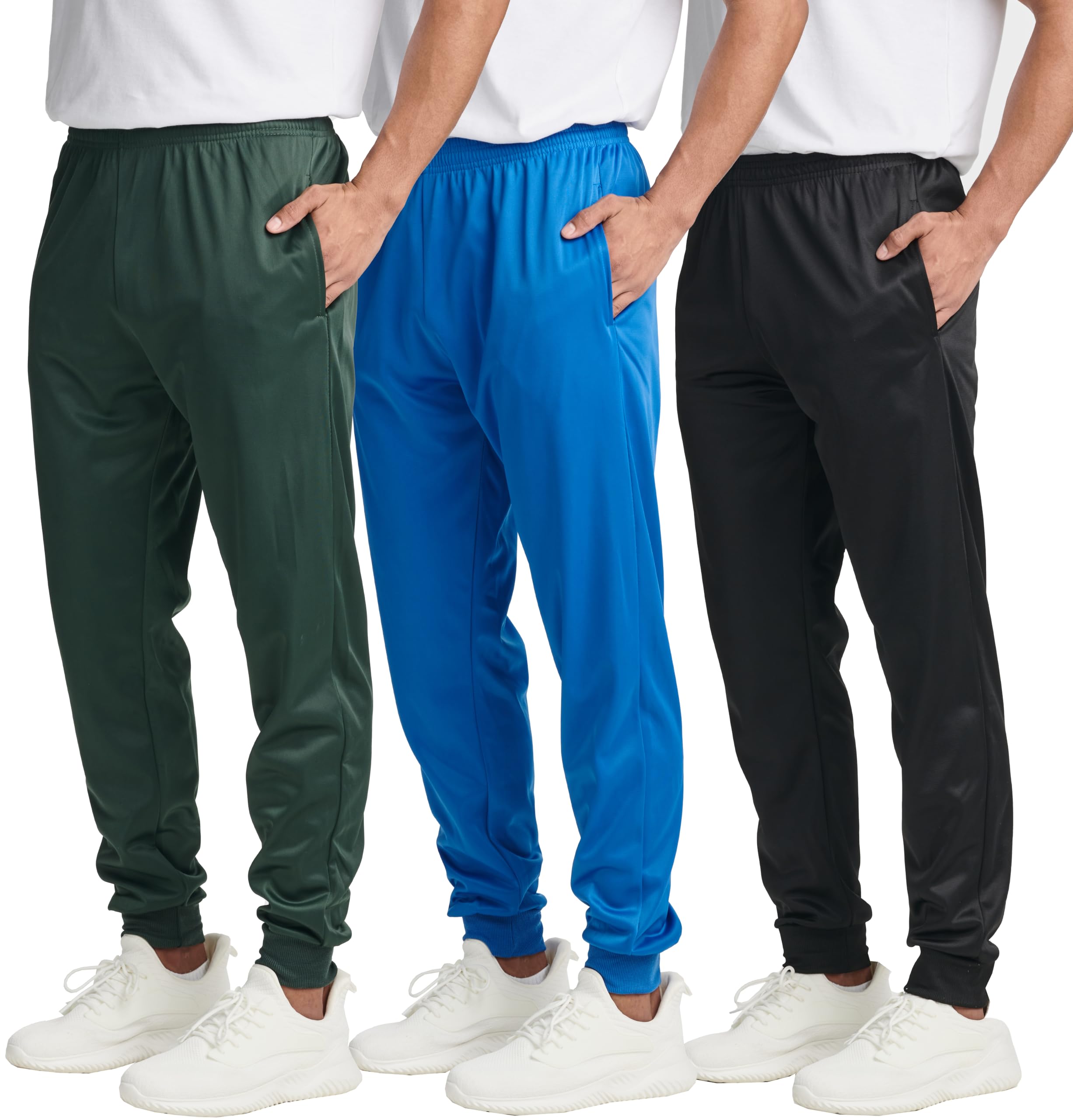 3 Pack: Mens Sweatpants Joggers Sweat Track Pants Warm Soft Active Athletic Workout Gym Apparel Training Fleece Lined Tapered Tricot Sports Running Casual Pockets Cuffed Jogging - Set 7, XL
