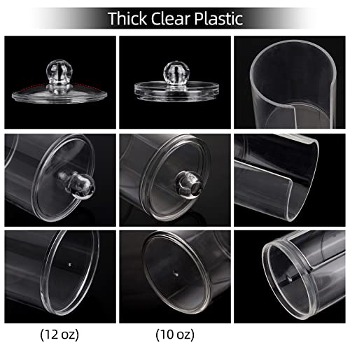 Tbestmax 12 oz, 10 oz Qtip Holder, 4 Pcs Clear Restroom Bathroom Organizers and Storage Containers for Cotton Ball, Cotton Swab, Cotton Round Pads, Floss, Plastic Apothecary Jars Set with Lids