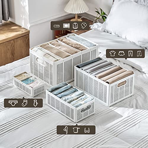 UNZIPE 8 Cube 32 Pairs Plastic Freestanding Shoe Rack Storage Cabinet Bundle with 2 Pack Plastic Closet Storage Bins with Handle