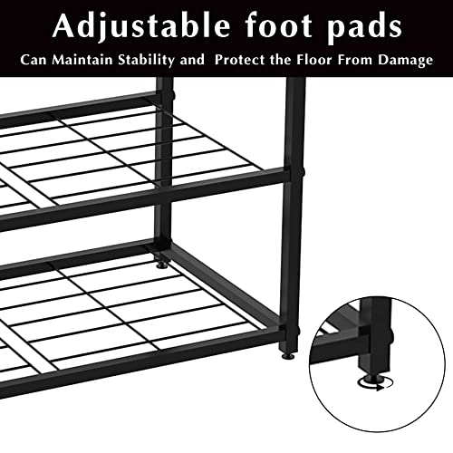 C&AHOME 5 Tier Metal Shoe Rack, 5 Tiers Shoe Rack, Storage Rack with 4 Metal Mesh Shelves and Top Board, Narrow Shoe Organizer for Closet Entryway, Free Standing Shoe Rack, Rustic Brown USRMW05RB