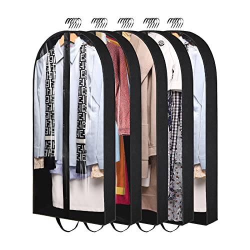 Clear Garment Bags Suit Bag:5 Pack 40 inch Closet Storage Hanging Clothes Business Non Woven Suit Cover Travel Dress Bag For Coats,Uniforms,Sweaters, Jackets