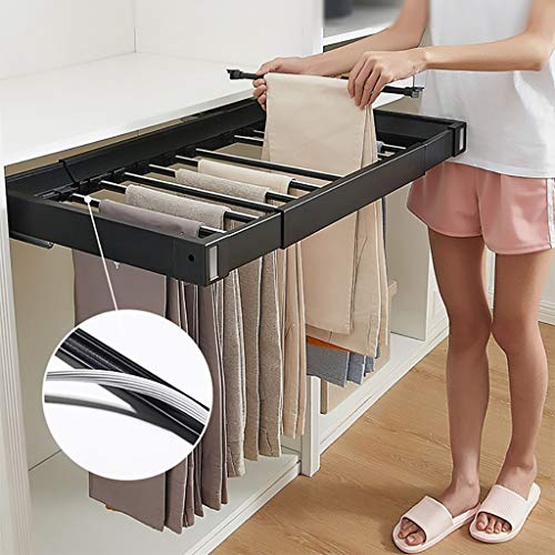 FKhanger Wardrobe Drawer Trouser Rack with Buffer System,Pull-Out Closet Scarf Jeans Storage Sliding Rail,(45-120cm) Adjustable Width (Size : (45-60) 46cm)