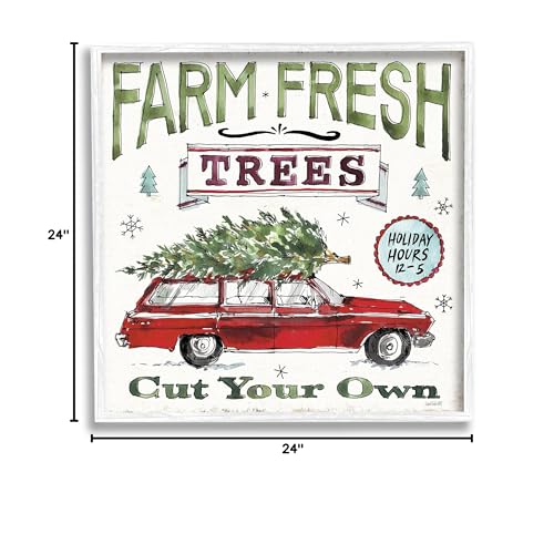 Stupell Industries Farm Fresh Trees Vintage Christmas Advertisement Station Wagon, Designed by Anne Tavoletti White Framed Wall Art, 24 x 24
