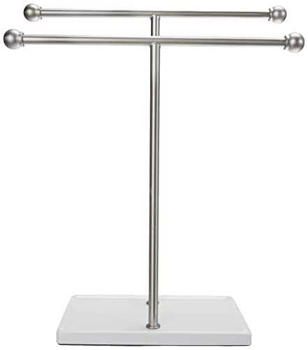 Amazon Basics Double-T Hand Towel and Accessories Stand, Nickel/White
