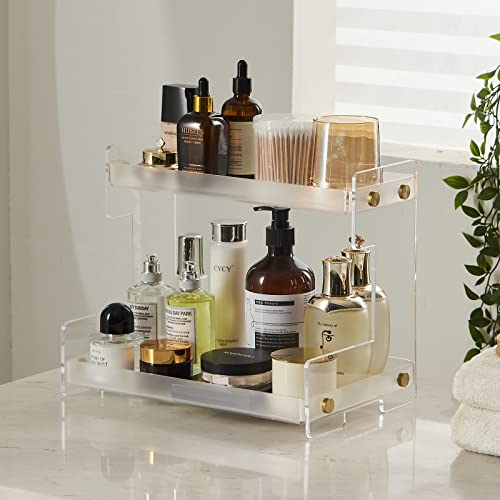 MUYEDRAIN Bathroom Organizer Countertop,2 Tier Bathroom Counter Organizer Kitchen Spice Rack Cosmetic Organizer,Countertop Storage Shelf for Bathroom, Kitchen, Living Room, Bedroom, Dressing Table