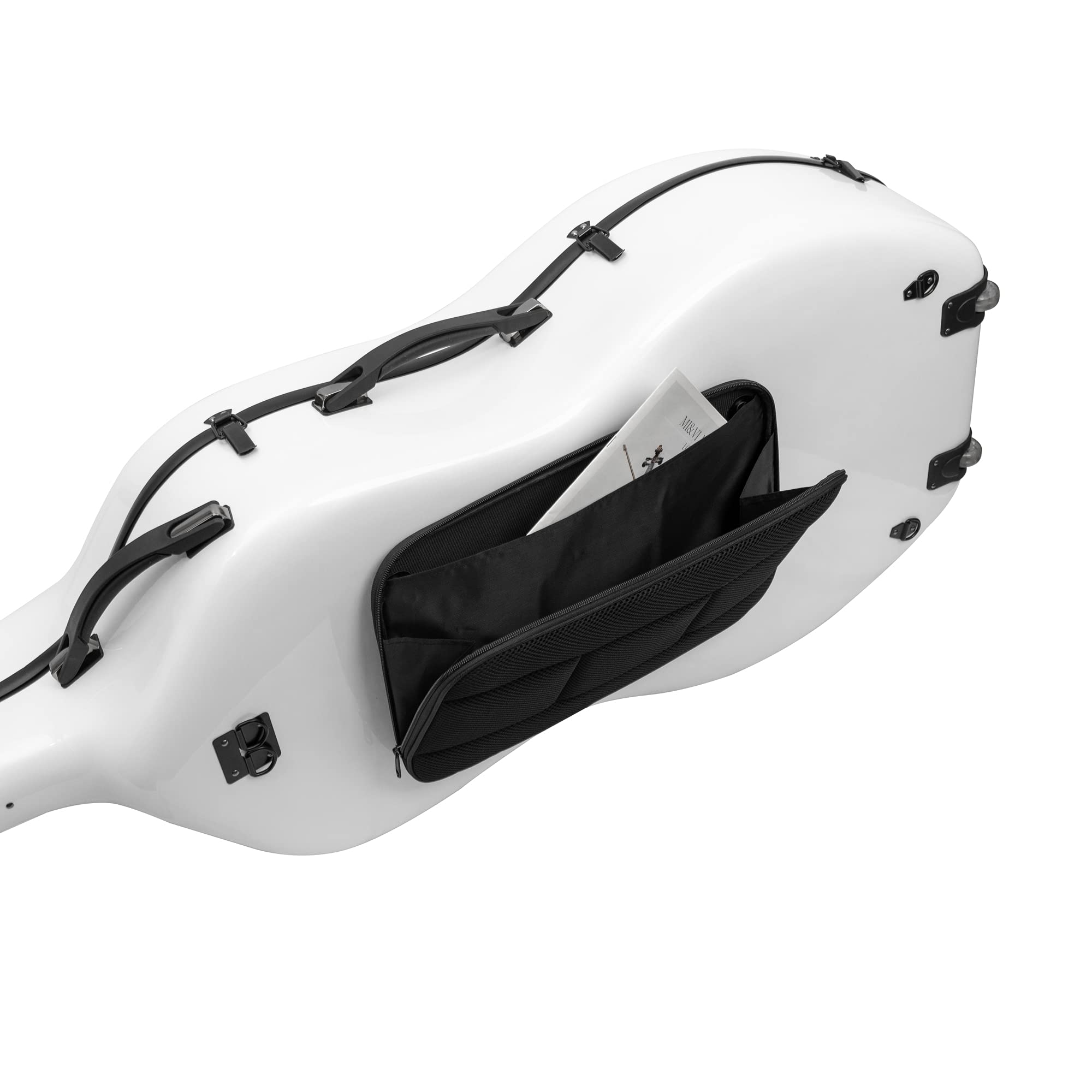 MI&VI CC-7002WB Classic Carbon Fiber Composite Cello Case (Full Size) 4/4 with Wheels | Carry Straps | 12.5lb Lightweight | Tough Shell (White + Bag)
