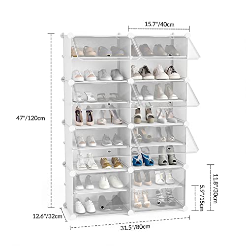 UNZIPE 8 Cube 32 Pairs Plastic Freestanding Shoe Rack Storage Cabinet Bundle with 2 Pack Plastic Closet Storage Bins with Handle