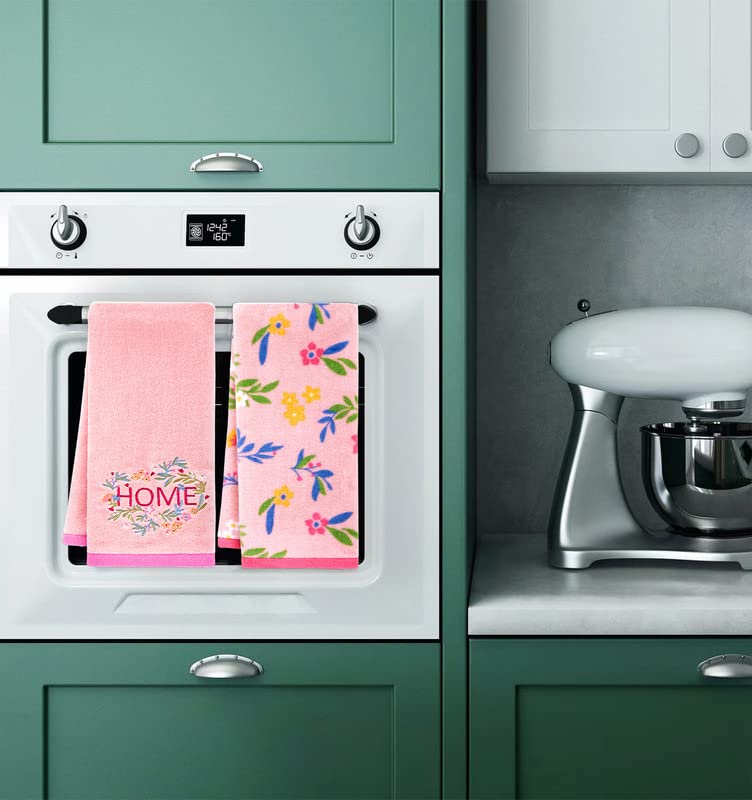 VOOVA & MOVAS Pink Hand Towels - 4 Pack, 100% Soft Cotton, (16x25 Inches) Decorative Kitchen Towel with Gift Packed, Ideal for Home Decor, Bathroom | Kitchen Use, Floral Pink